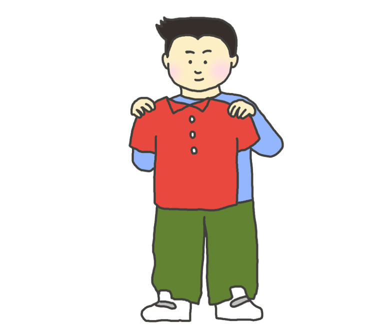 洋服の試着をする男性のイラスト - イラストの里